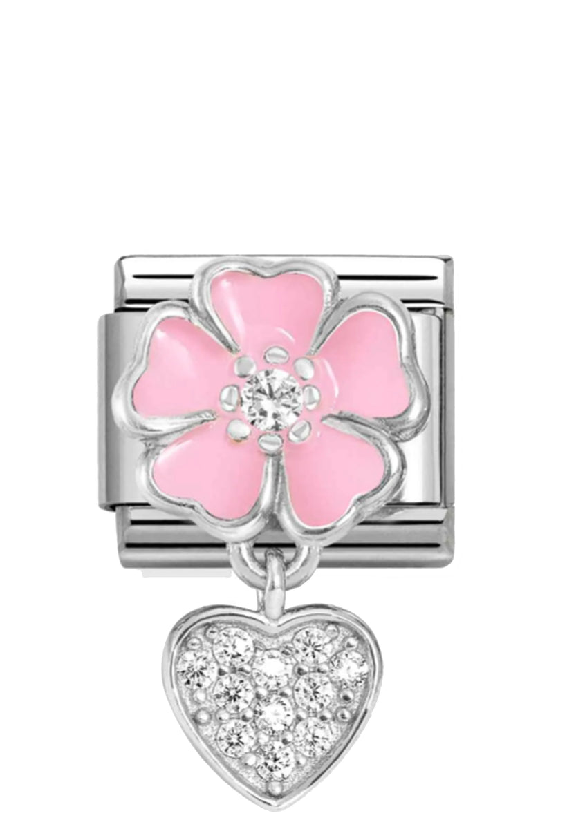 Nomination Composable Classic Link Pink Enamel Flower With Heart Drop ...